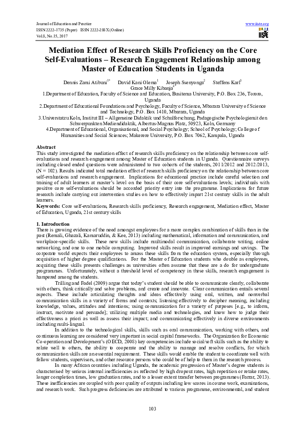 Pdf Mediation Effect Of Research Skills Proficiency On The Core Self