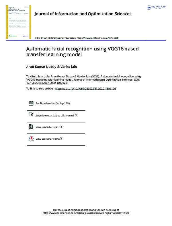 Pdf Automatic Facial Recognition Using Vgg16 Based Transfer Learning Model Arun Dubey