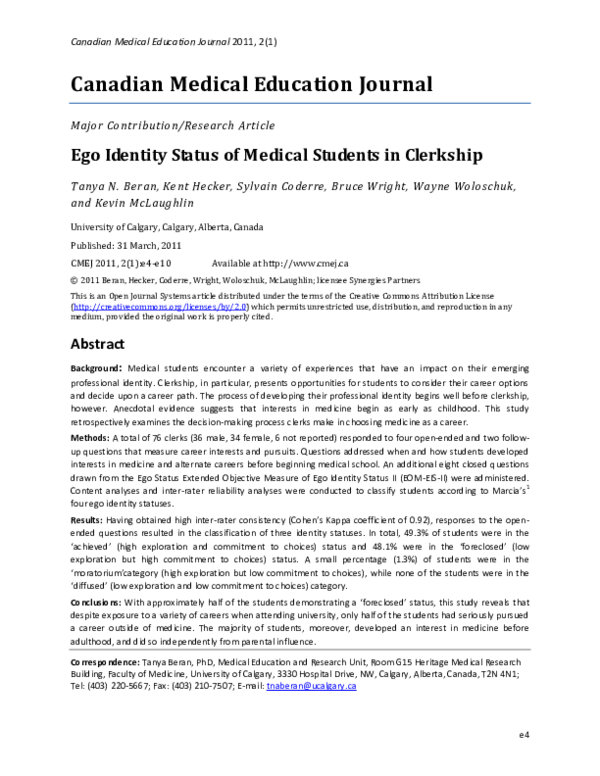 (PDF) Ego Identity Status of Medical Students in Clerkship | Kent ...