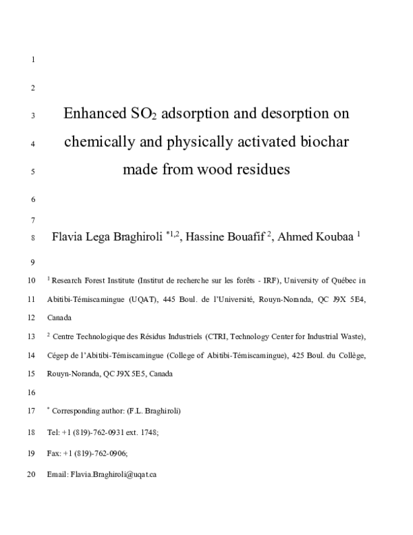 (PDF) Enhanced SO2 adsorption and desorption on chemically and physically activated biochar made ...