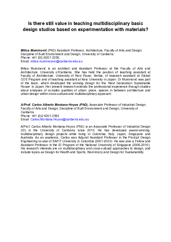 (PDF) Is there still value in teaching multidisciplinary basic design studios based on ...
