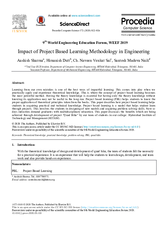 (PDF) Impact of Project Based Learning Methodology in Engineering