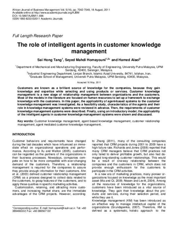 (PDF) The role of intelligent agents in customer knowledge management