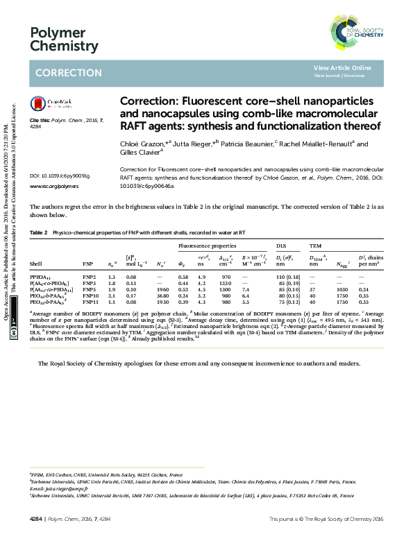 (PDF) Correction: Fluorescent core–shell nanoparticles and nanocapsules using comb-like ...