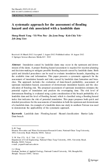 (PDF) A systematic approach for the assessment of flooding hazard and risk associated with a ...