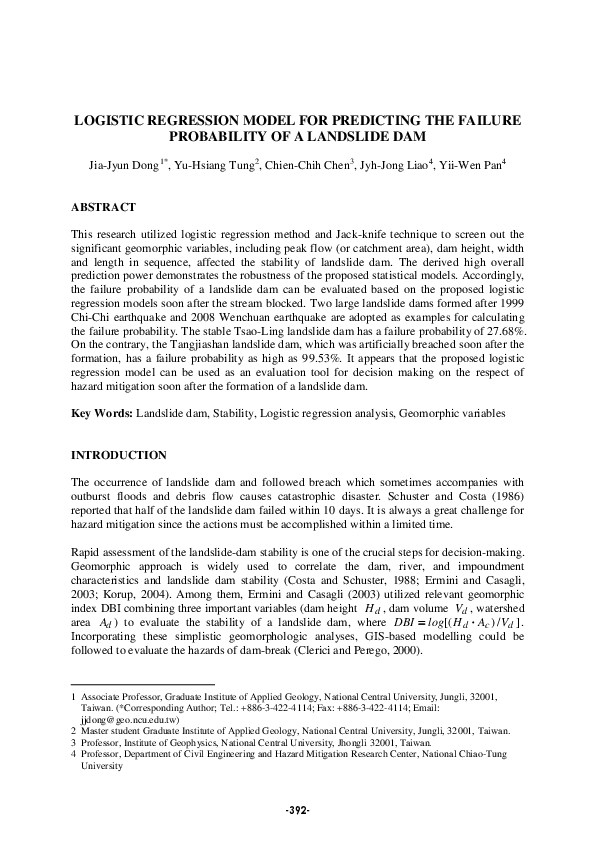 (PDF) Logistic regression model for predicting the failure probability ...