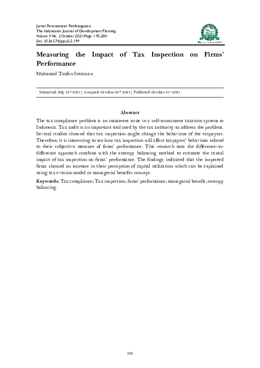 (PDF) Measuring the Impact of Tax Inspection on Firms' Performance