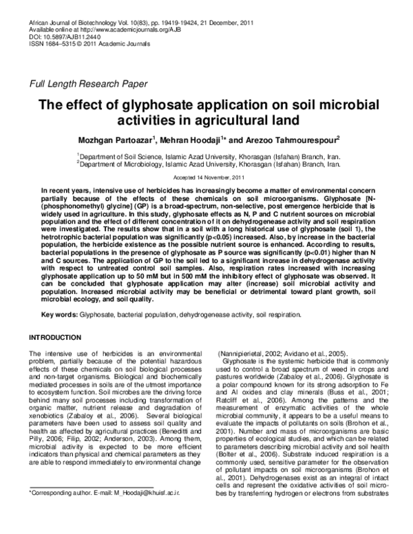 (PDF) The effect of glyphosate application on soil microbial activities ...