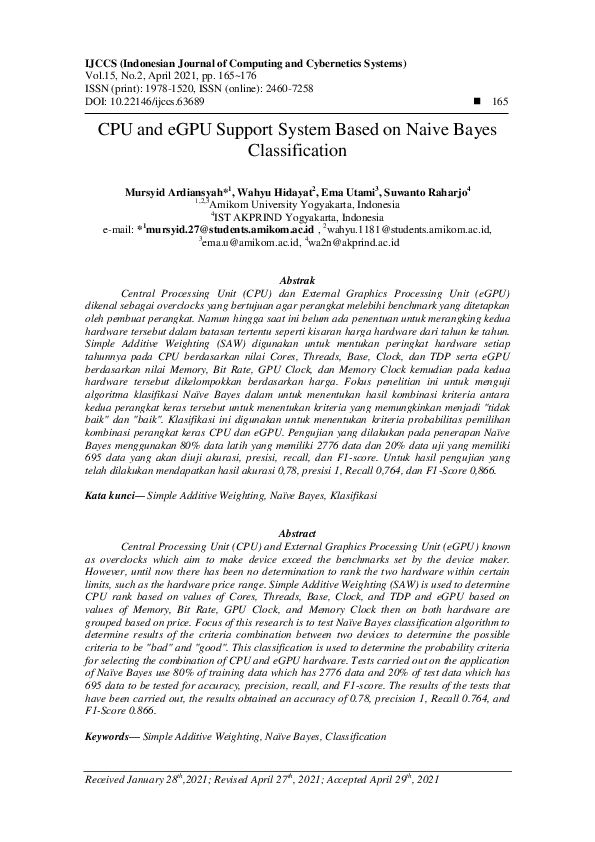 (PDF) CPU and eGPU Support System Based on Naive Bayes Classification