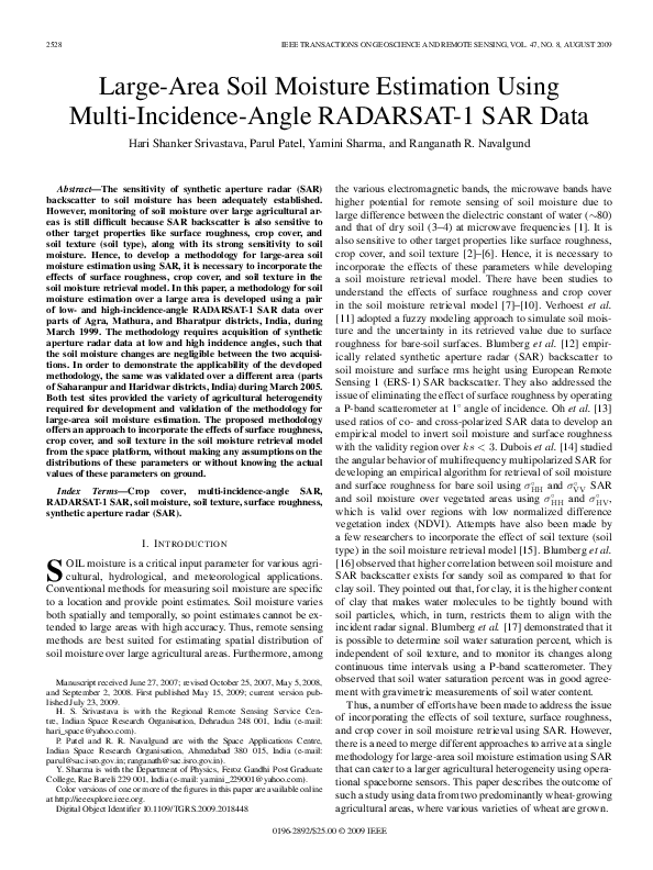(PDF) Large-Area Soil Moisture Estimation Using Multi-Incidence-Angle RADARSAT-1 SAR Data