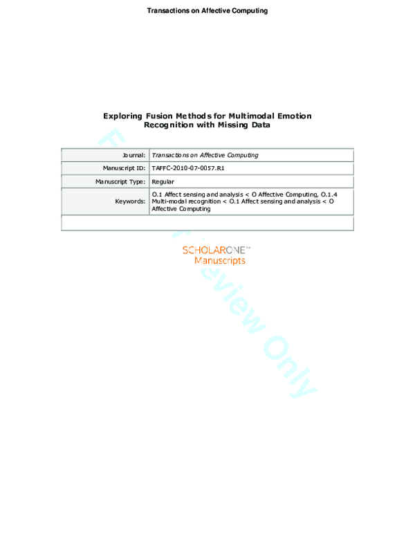 (PDF) Exploring Fusion Methods for Multimodal Emotion Recognition with ... (PDF) Exploring Fusion Methods for Multimodal Emotion Recognition with ...