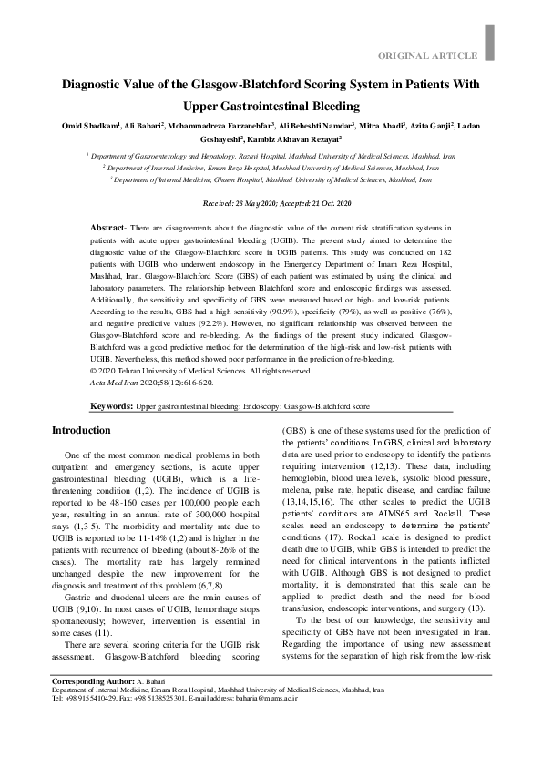 (PDF) Diagnostic Value of the Glasgow-Blatchford Scoring System in ...