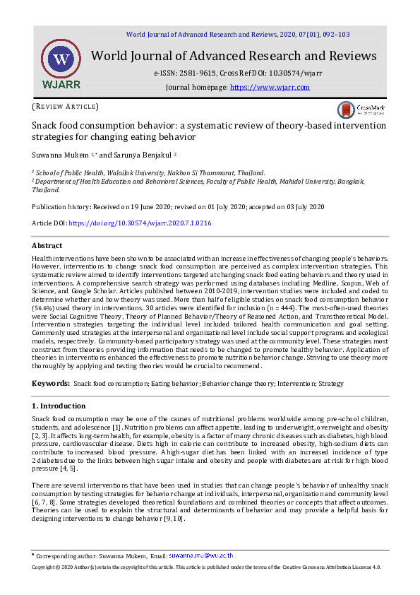 (PDF) Snack food consumption behavior: a systematic review of theory ...