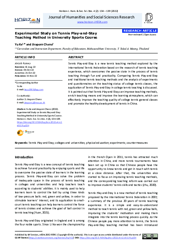 (PDF) Experimental Study on Tennis Play-and-Stay Teaching Method in ...