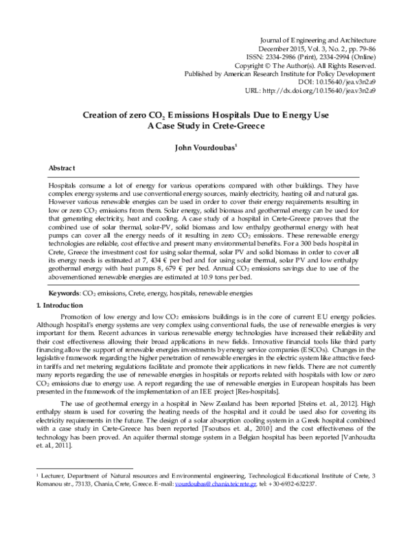 (PDF) Creation of zero CO2 Emissions Hospitals Due to Energy Use A Case Study in Crete-Greece