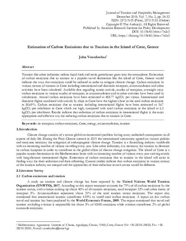 (PDF) Estimation of Carbon Emissions due to Tourism in the Island of ...