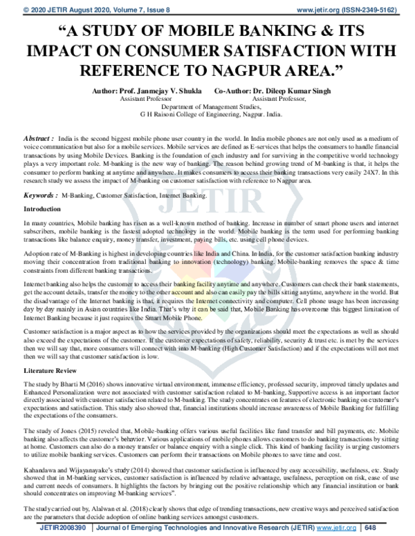 (PDF) "A STUDY OF MOBILE BANKING & ITS IMPACT ON CONSUMER SATISFACTION WITH REFERENCE TO NAGPUR ...