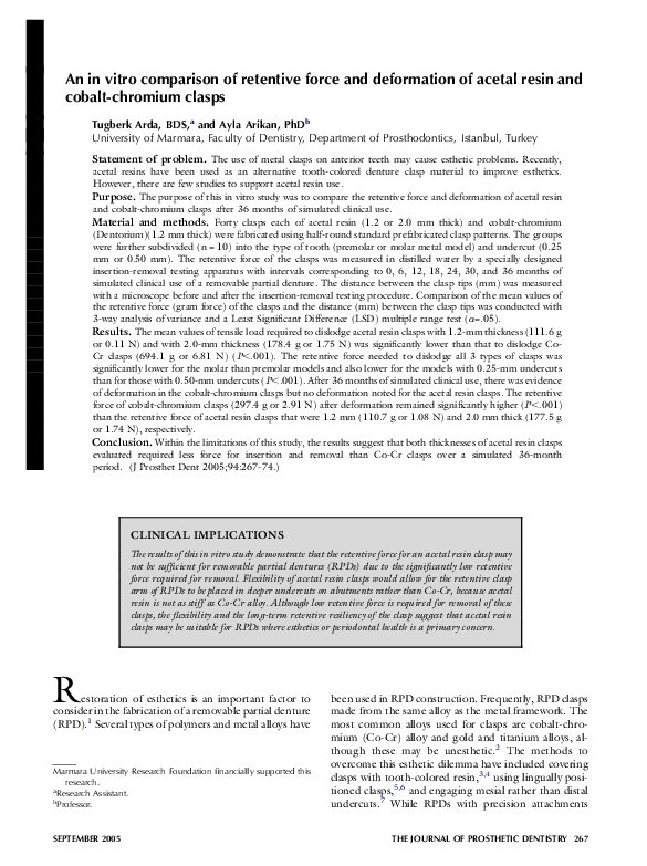 (PDF) An in vitro comparison of retentive force and deformation of ...