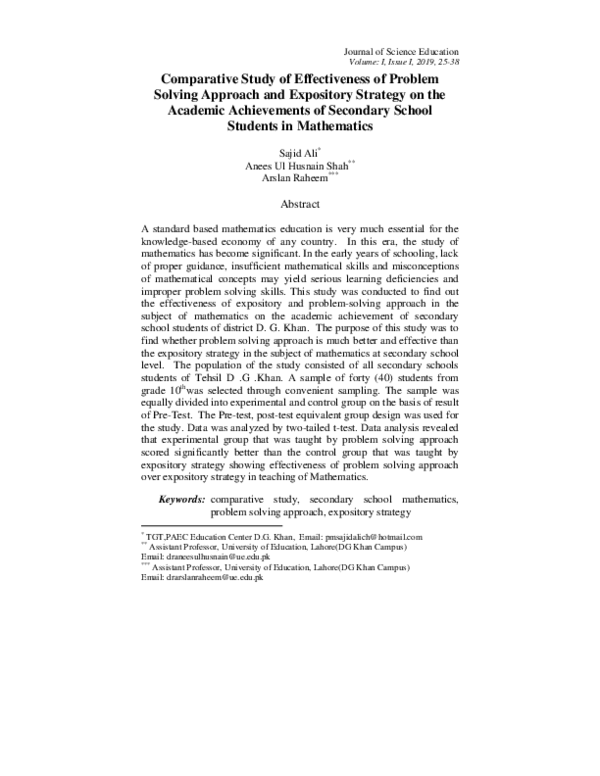 (PDF) Comparative Study of Effectiveness of Problem Solving Approach ...