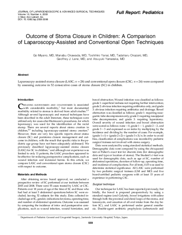 (PDF) Outcome of Stoma Closure in Children: A Comparison of Laparoscopy ...