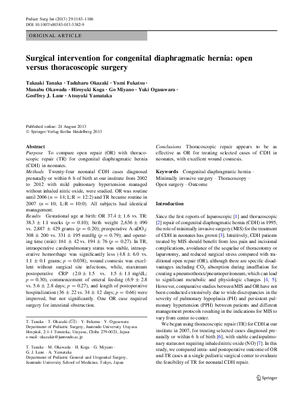 (PDF) Surgical intervention for congenital diaphragmatic hernia: open ...