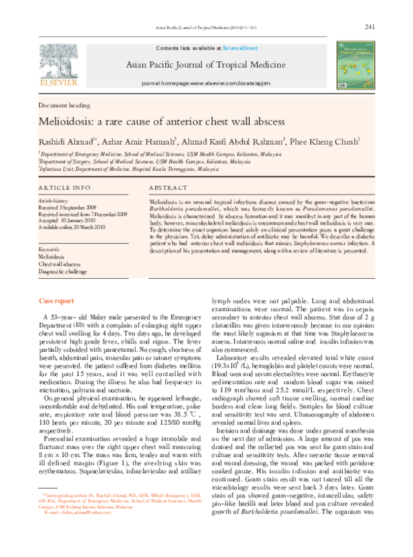 (PDF) Melioidosis: a rare cause of anterior chest wall abscess | Prof ...
