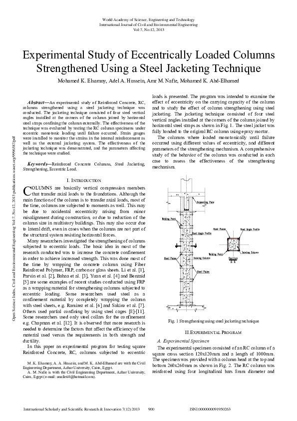 (PDF) Experimental Study Of Eccentrically Loaded Columns Strengthened ...
