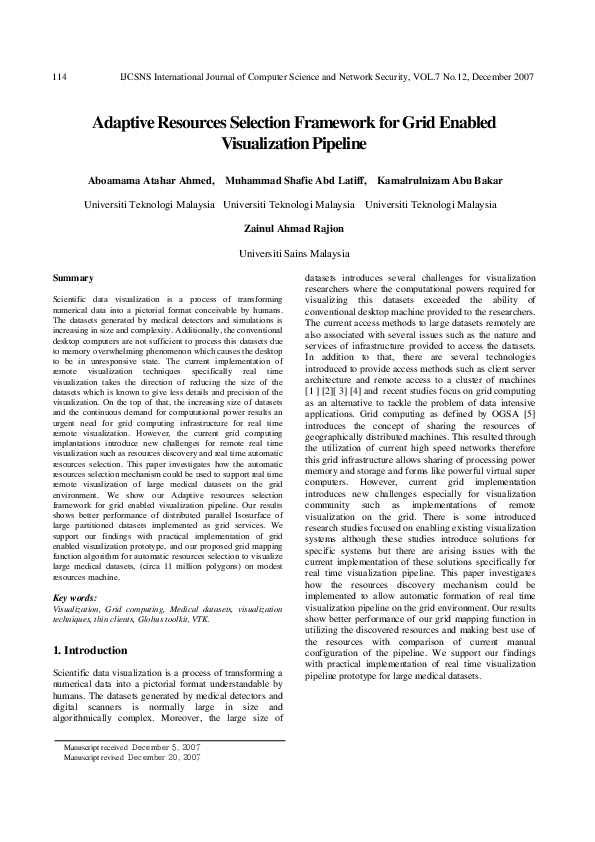 Pdf Adaptive Resources Selection Framework For Grid Enabled Visualization Pipeline