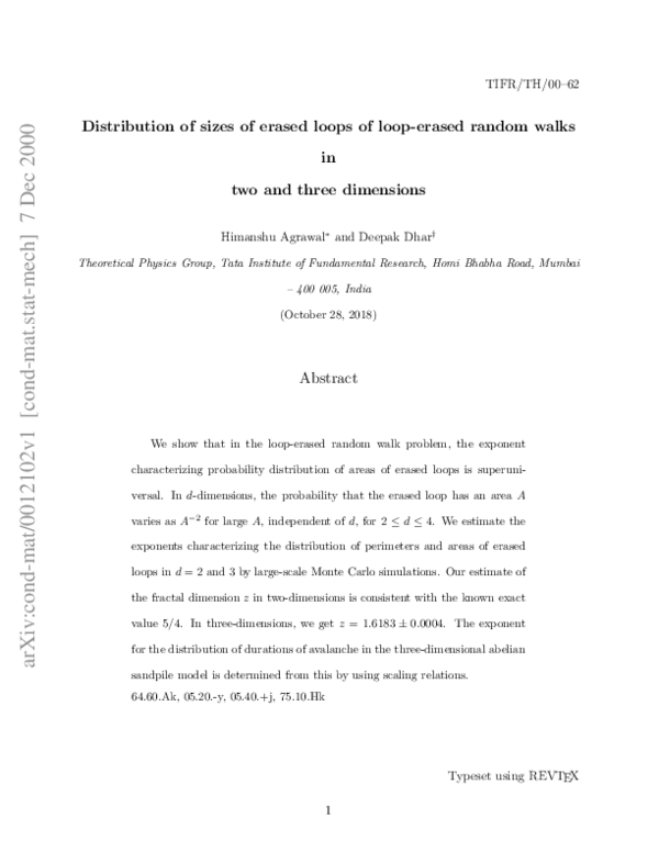 Pdf Distribution Of Sizes Of Erased Loops Of Loop Erased Random Walks