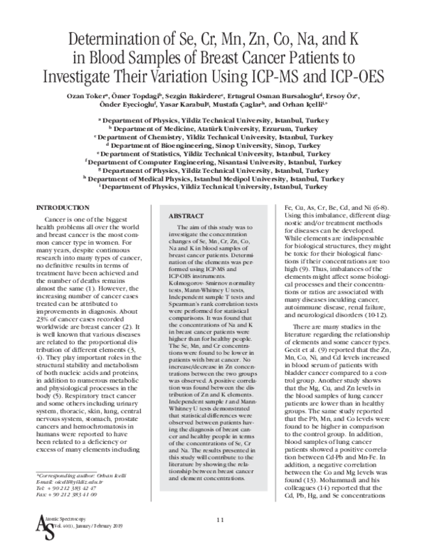 (PDF) Determination of Se, Cr, Mn, Zn, Co, Na, and K in Blood Samples of Breast Cancer Patients ...