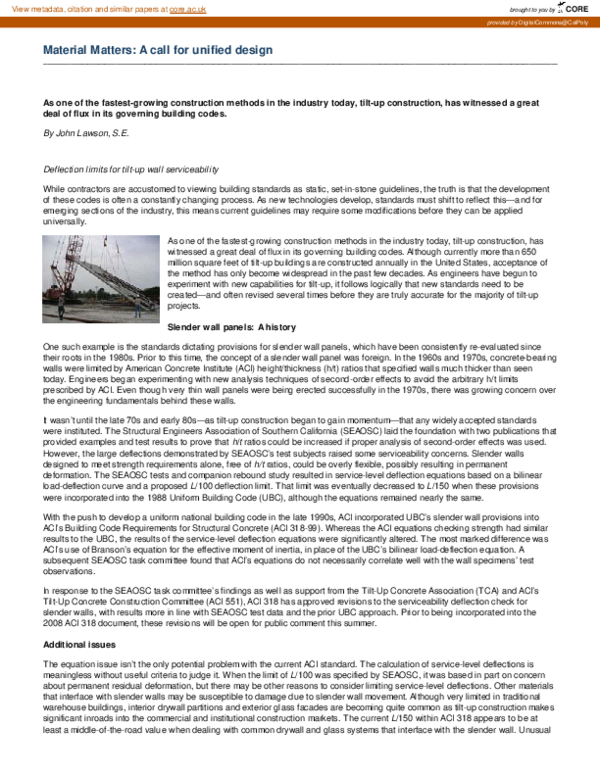 (PDF) A Call for Unified Design - Deflection Limits for Tilt-Up Wall ...