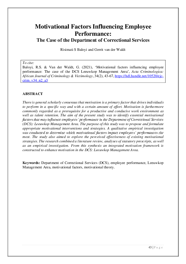 (PDF) Motivational Factors Influencing Employee Performance: The Case ...