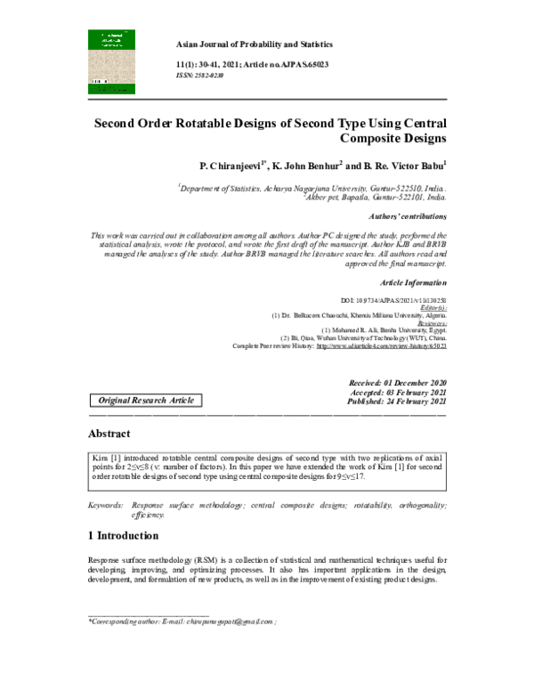 (PDF) Second Order Rotatable Designs of Second Type Using Central Composite Designs