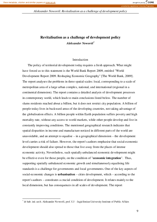 (PDF) Revitalisation as a challenge of development policy