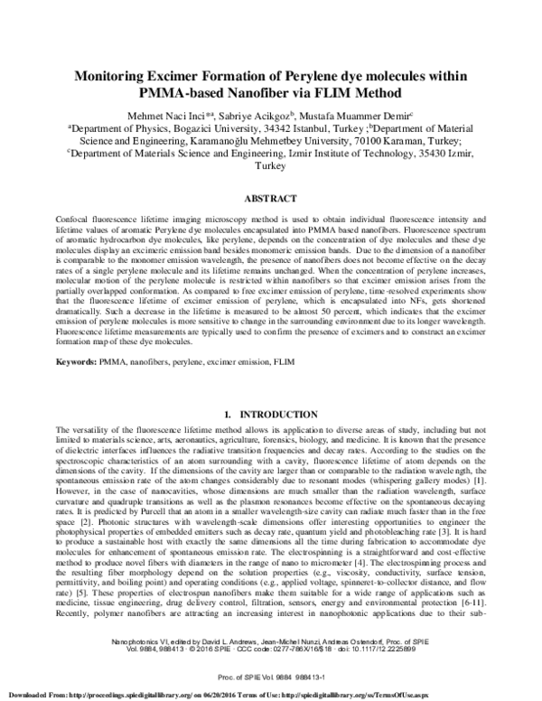 (PDF) Monitoring excimer formation of perylene dye molecules within ...