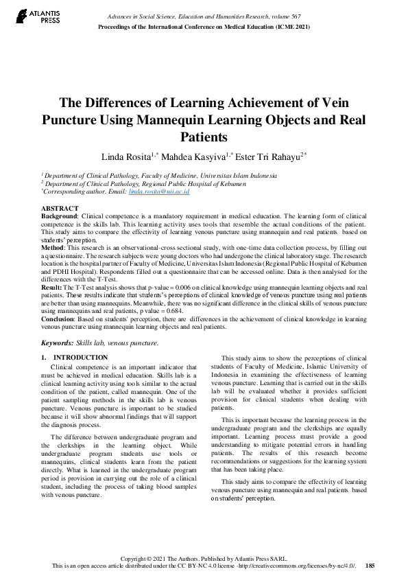 (PDF) The Differences of Learning Achievement of Vein Puncture Using ...