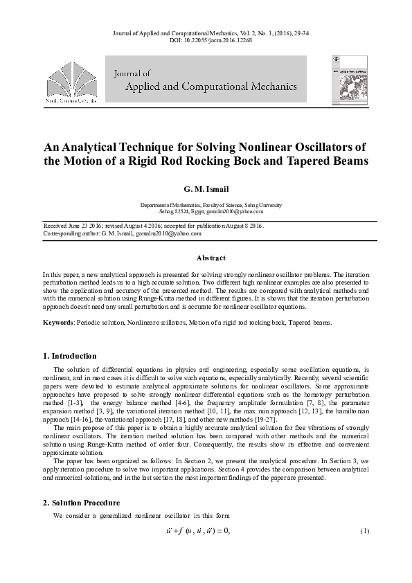 (PDF) An Analytical Technique for Solving Nonlinear Oscillators of the Motion of a Rigid Rod ...