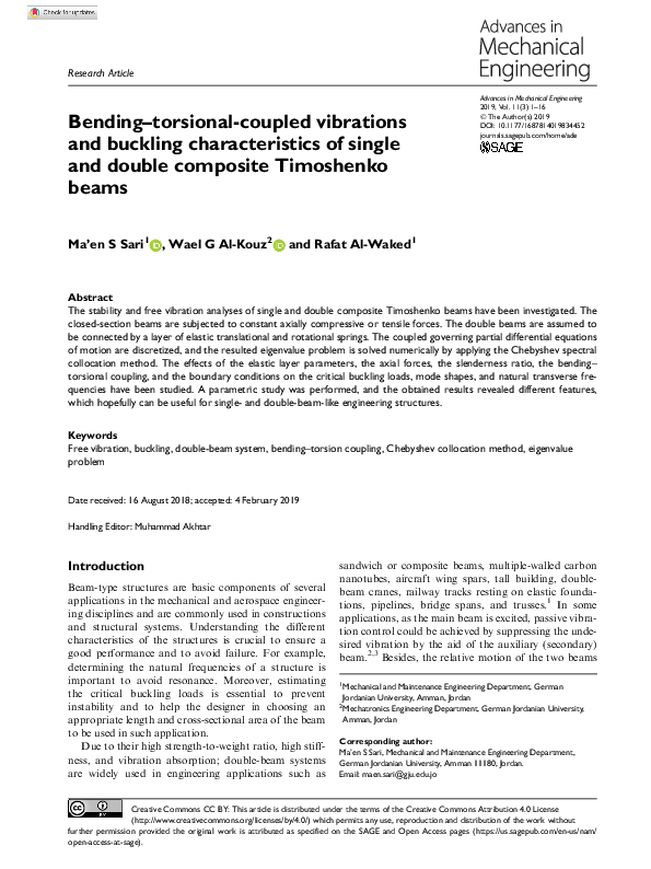 (PDF) Bending–torsional-coupled vibrations and buckling characteristics of single and double ...