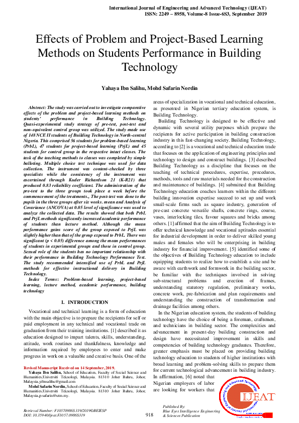 (PDF) Effects of Problem and Project-Based Learning Methods on Students ...