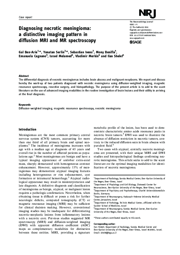 (PDF) Diagnosing necrotic meningioma: a distinctive imaging pattern in ...