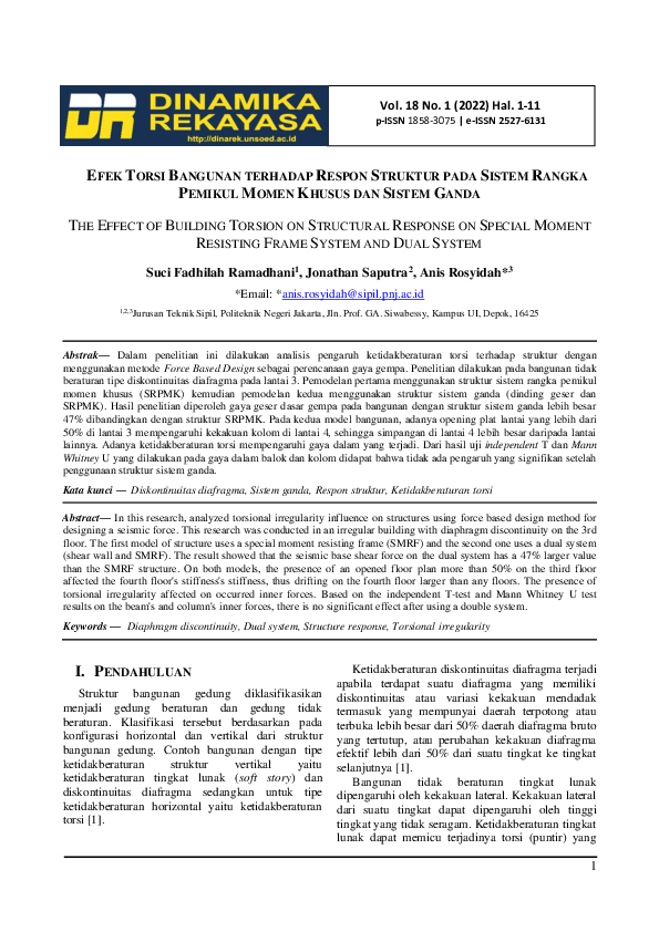 (PDF) Efek Torsi Bangunan Terhadap Respon Struktur Pada Sistem Rangka ...