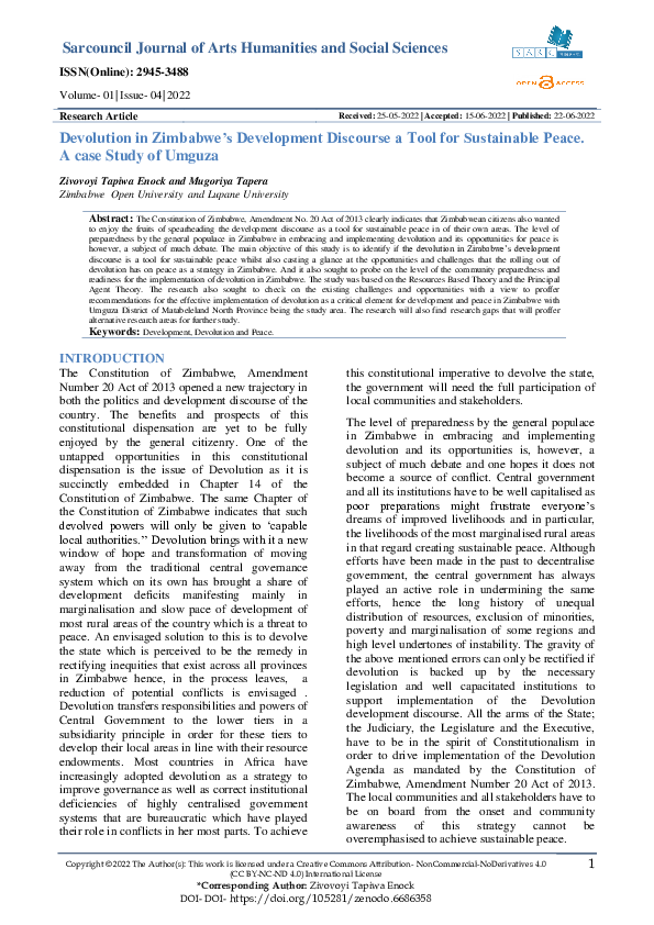 (PDF) Devolution in Zimbabwe's Development Discourse a Tool for ...