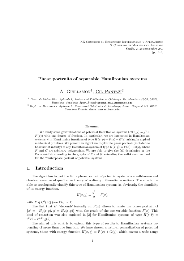 (PDF) Phase portraits of separable Hamiltonian systems