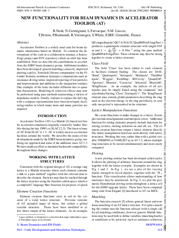 Pdf New Functionality For Beam Dynamics In Accelerator Toolbox At