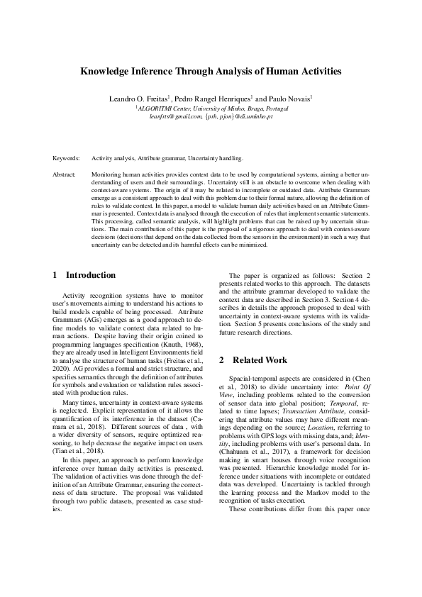 (PDF) Knowledge Inference Through Analysis of Human Activities