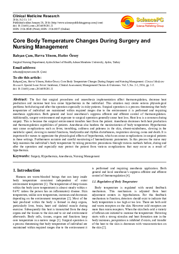 (PDF) Core Body Temperature Changes During Surgery and Nursing Management