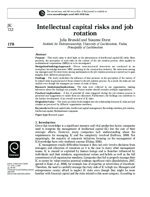 (PDF) Intellectual capital risks and job rotation