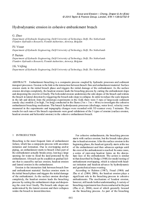 (PDF) Hydrodynamic erosion in cohesive embankment breach