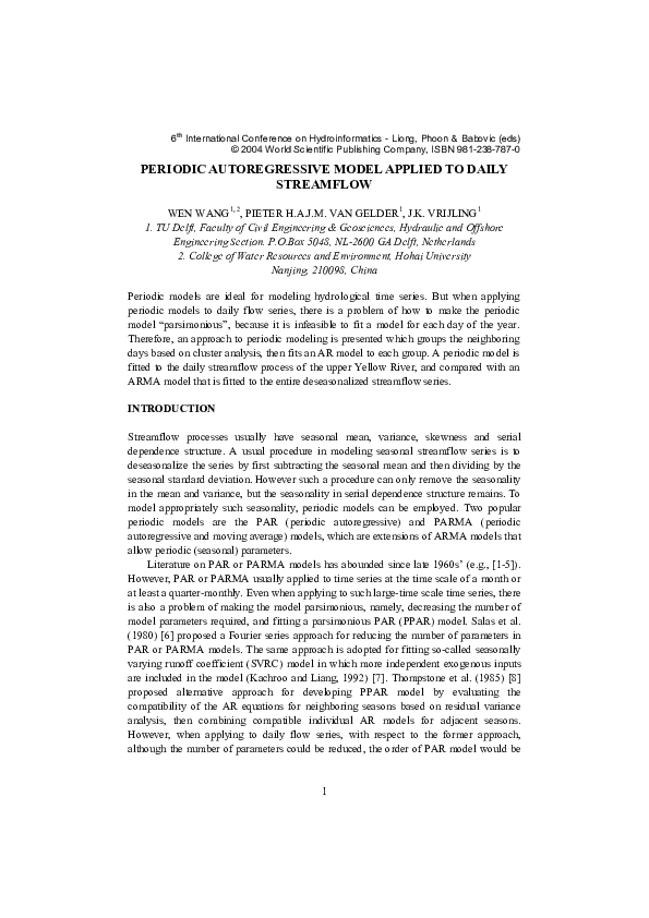 Pdf Periodic Ar Modeling Of Daily Streamflow Via Clustering