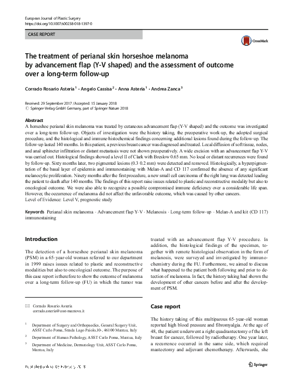 (PDF) Long-term Outcomes of Y-V Flap for Perianal Melanoma